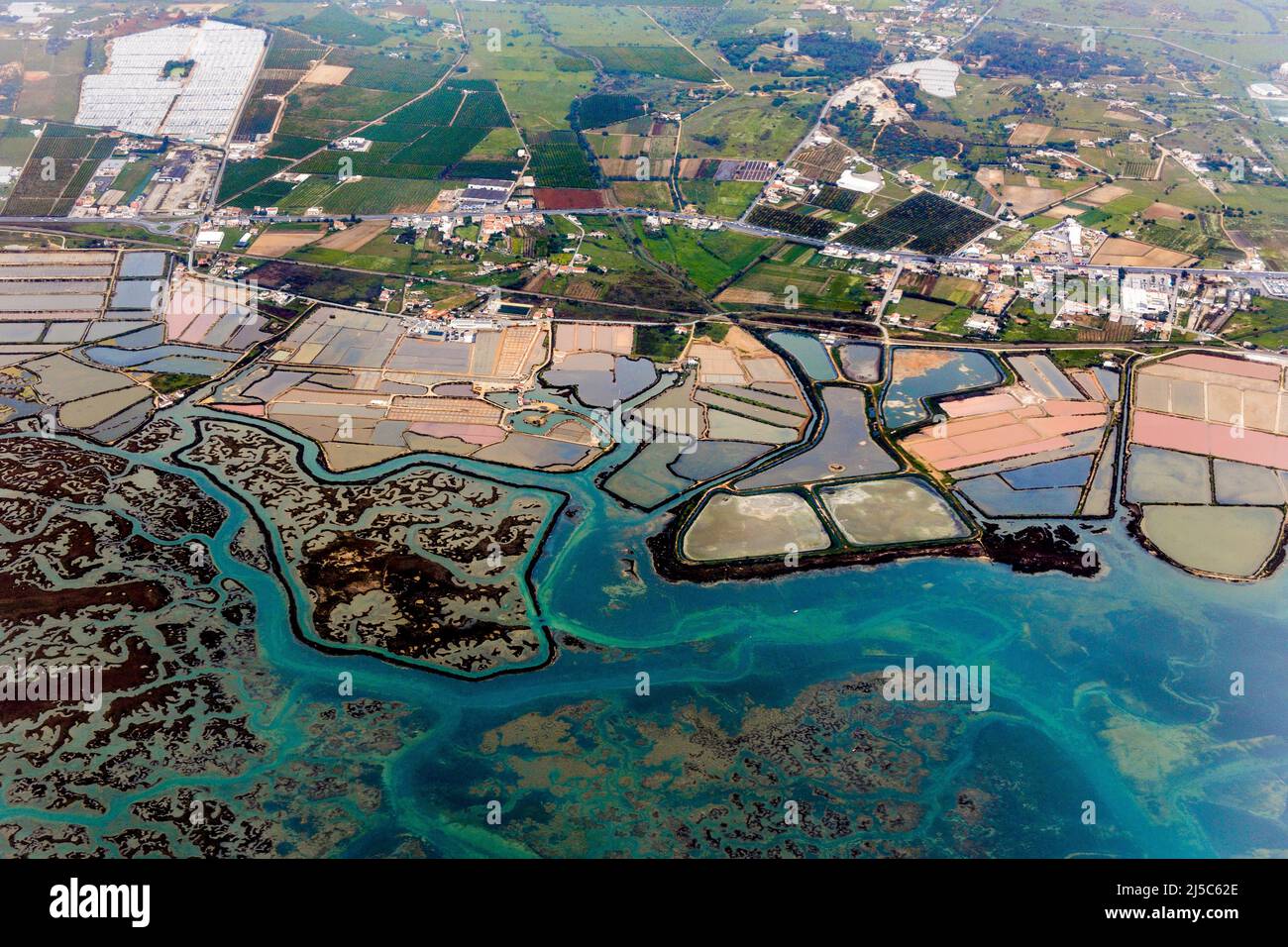 Aerial view of the Ria Formosa lagoon in Faro, Algarve, Portugal Stock ...