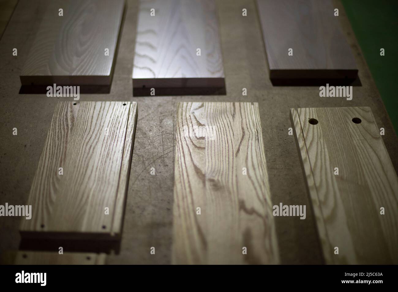 Board in workshop. Unpainted wood. Natural material. Details of ...