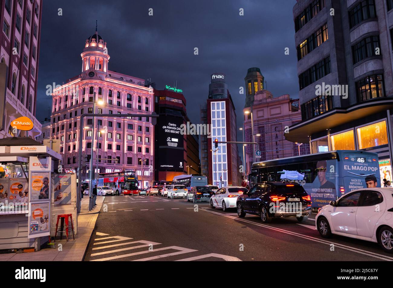 Gran Via with La Adriatica Building and Capitol Theatre at night ...
