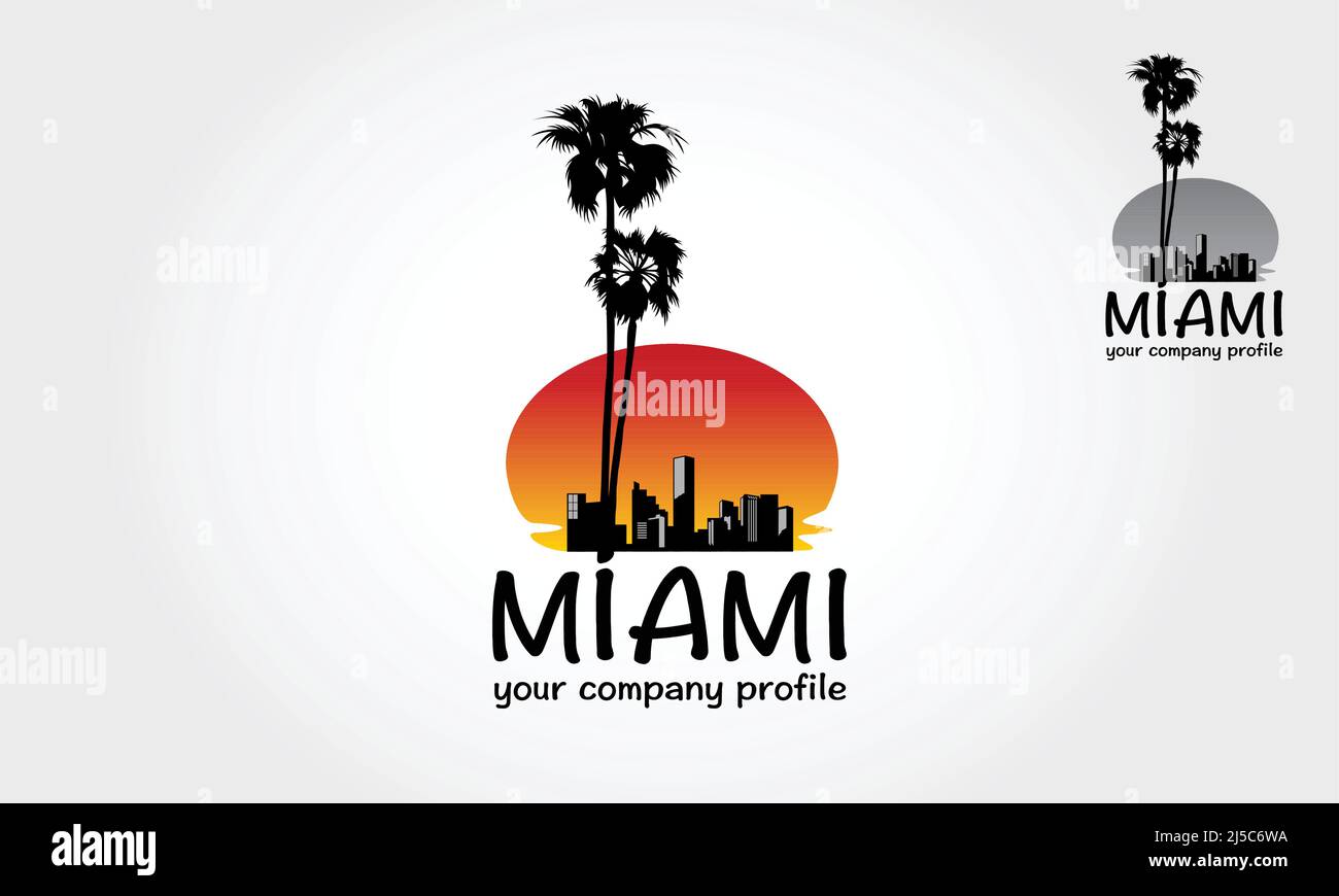 Miami beach Vector Logo Illustration in classic style with sea ...