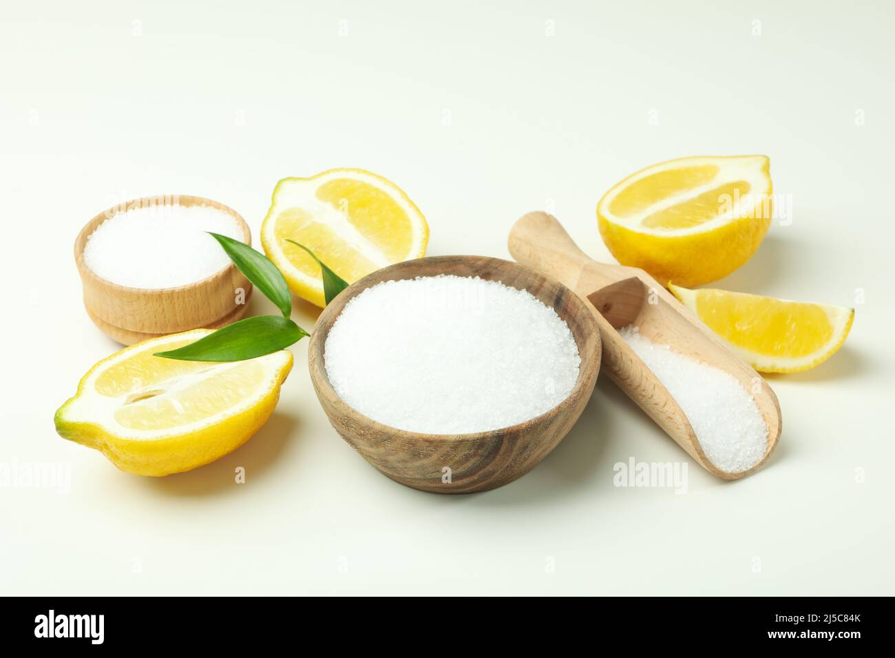 Concept of cleaning products, lemon acid on white background Stock ...