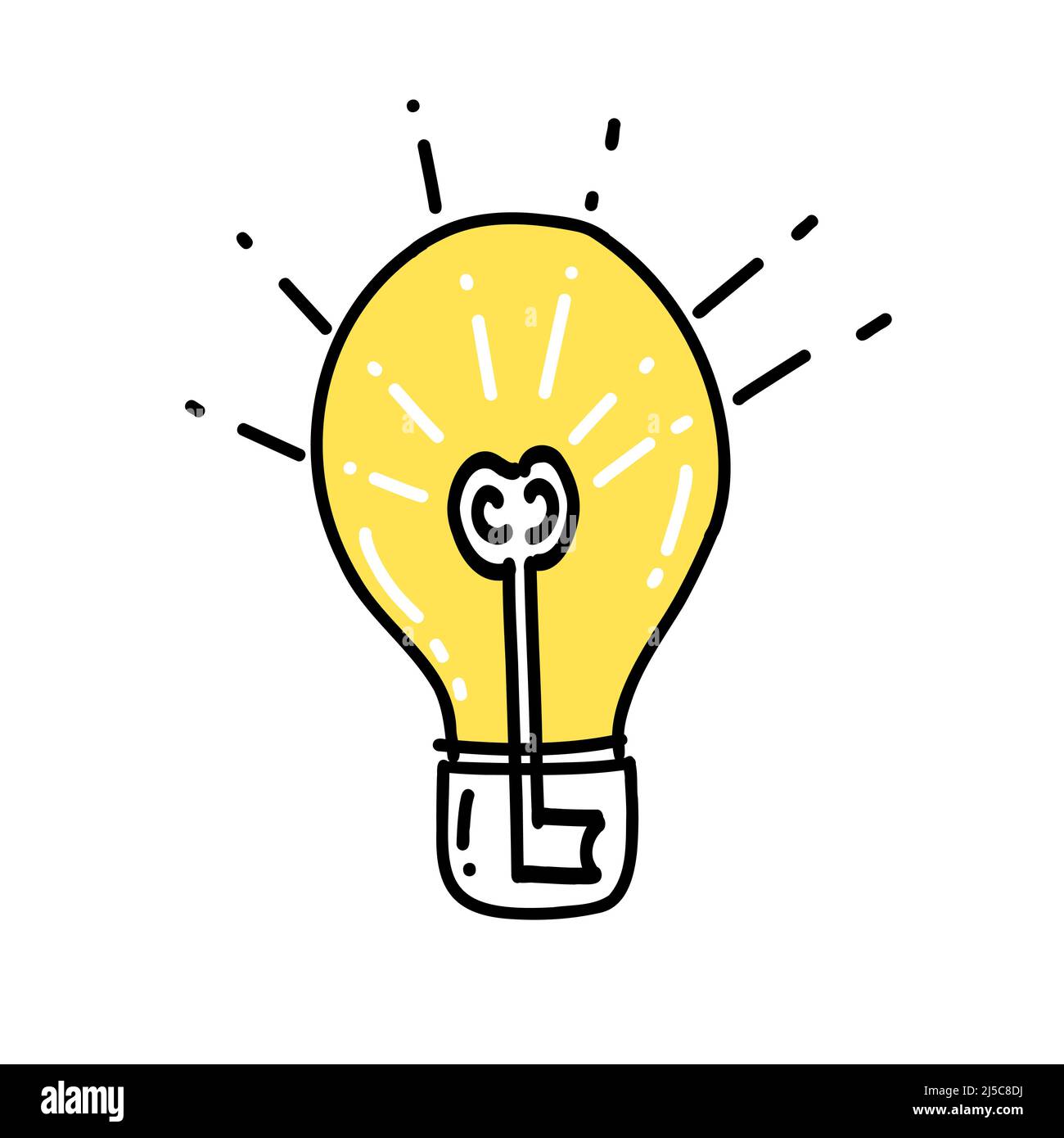 Illustration a lamp a symbol of a good idea yellow color in doodle ...