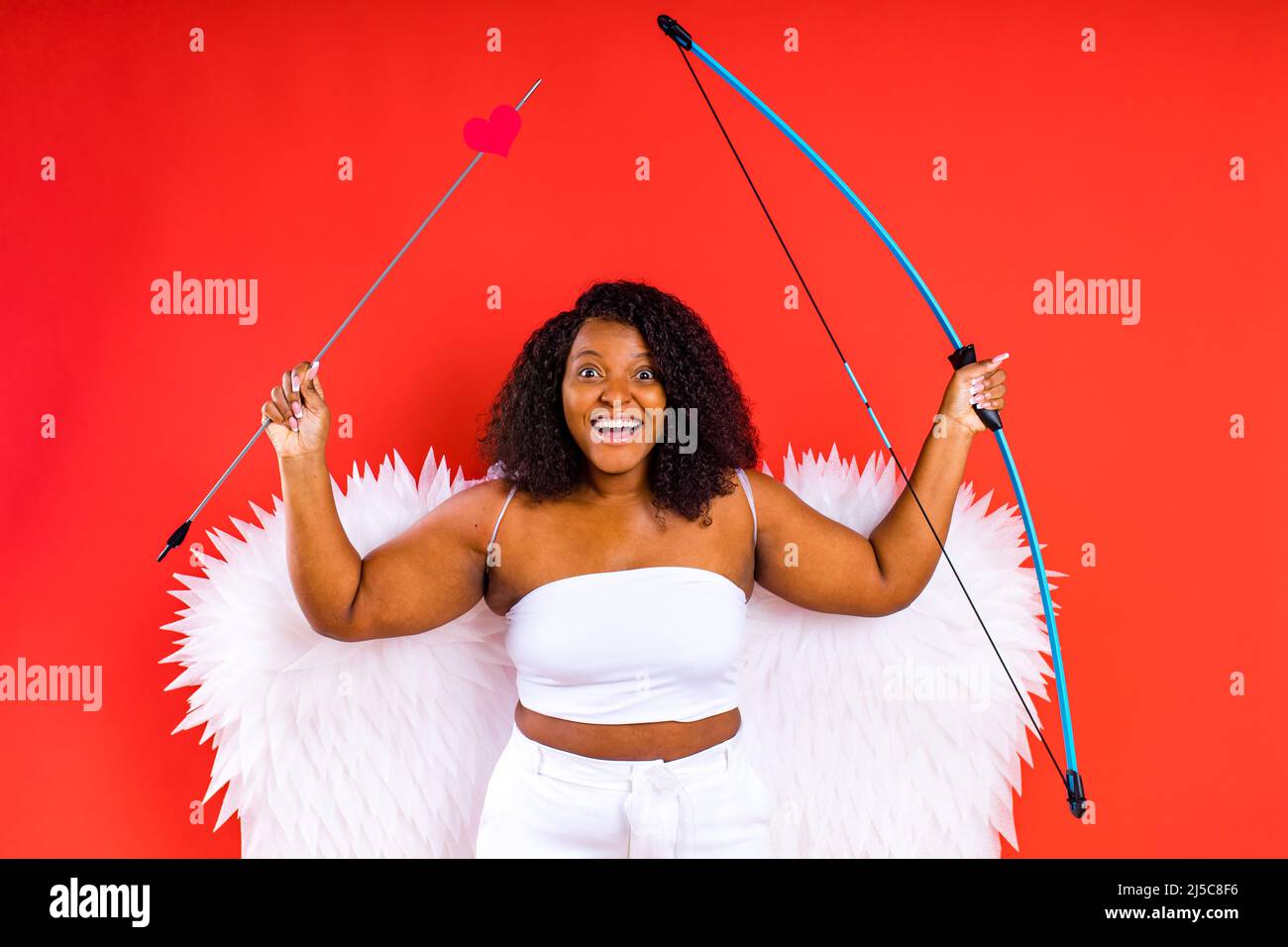 american woman matchmaker in red background valentine day Stock Photo ...