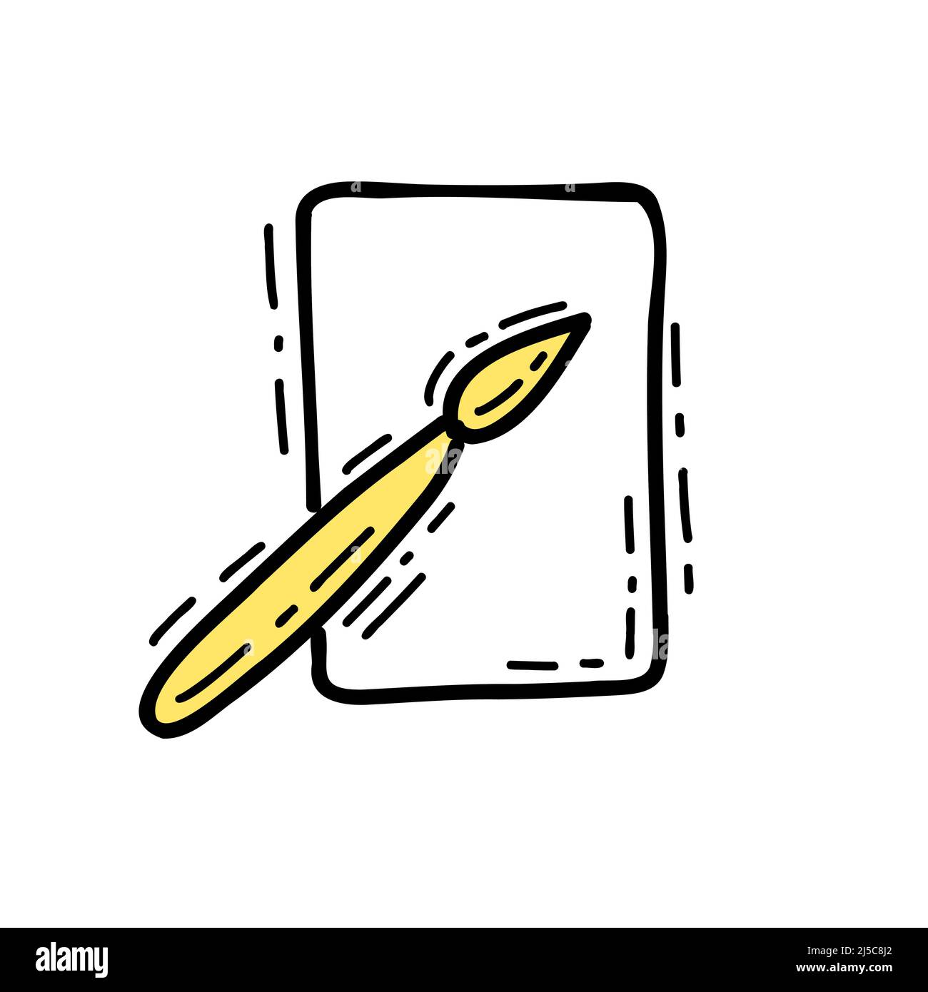 Illustration a brush and paper symbol yellow color in doodle style ...