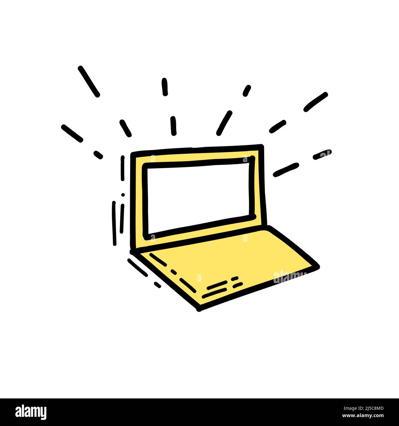 Illustration computer yellow color in doodle style Stock Vector Image ...