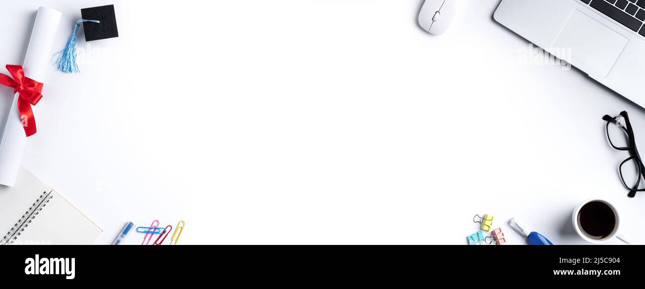 Top view of online learning and remote graduation ceremony commencement ...