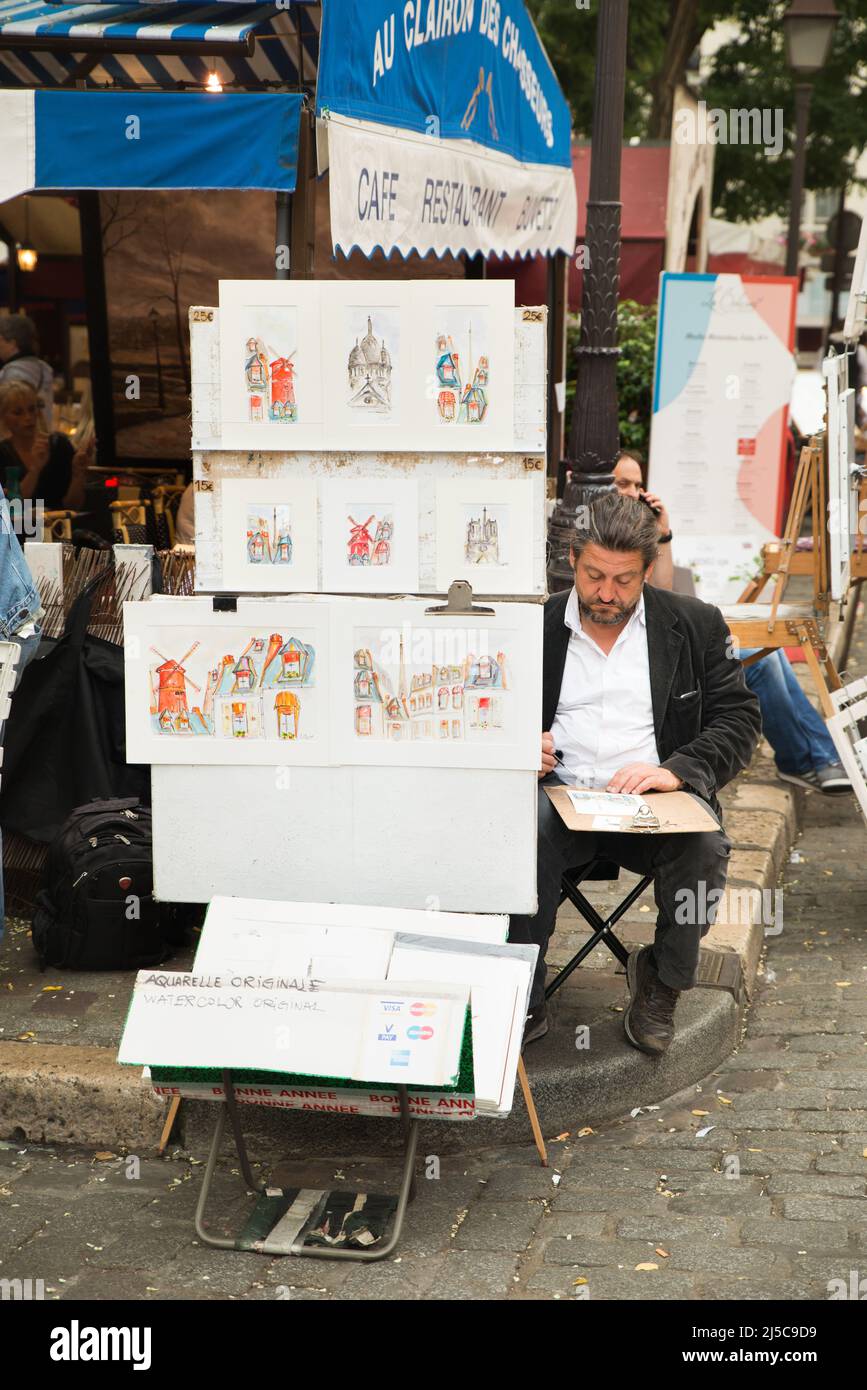 Montmartre Paris, painter at the place du tertre, tourism attraction in ...