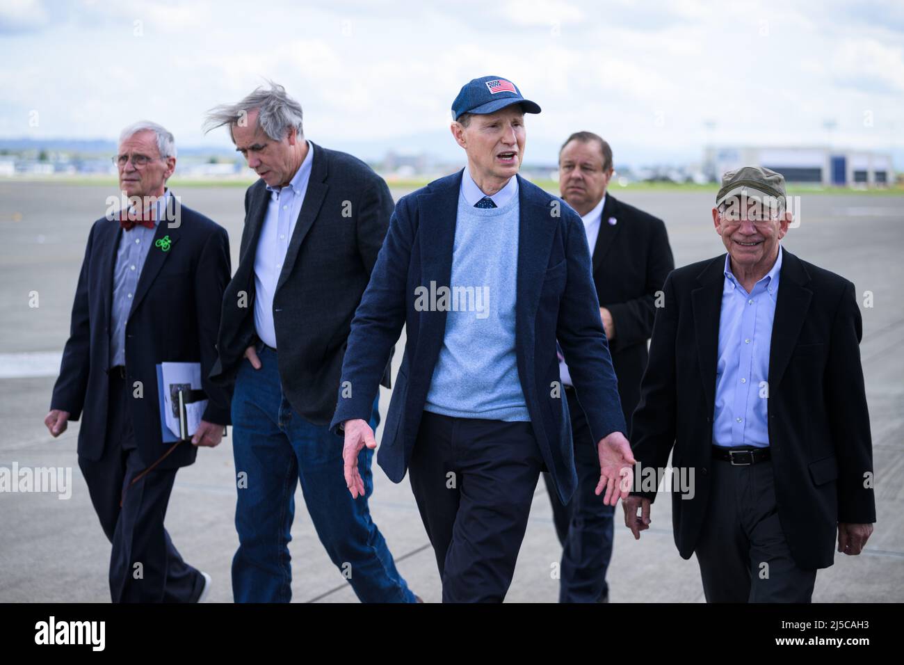 Democratic Senator Ron Wyden greets members of the media before the ...