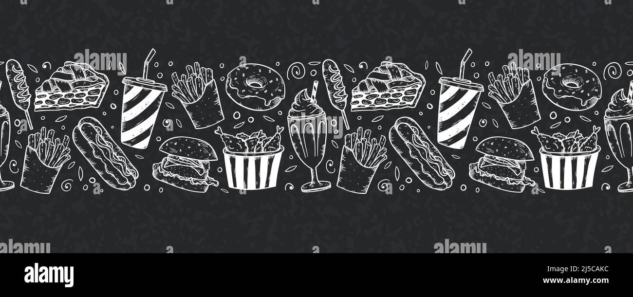 Beautiful hand drawn delicious fast food seamless pattern, tasty ...
