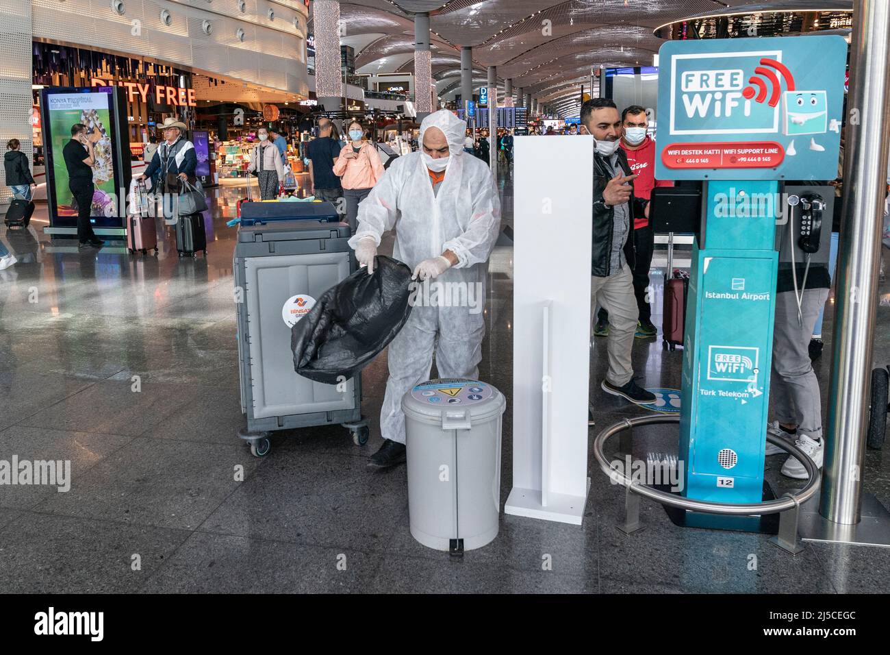 Istanbul, Turkey - April 21,2022: Janitor seen cleaning garbage at ...