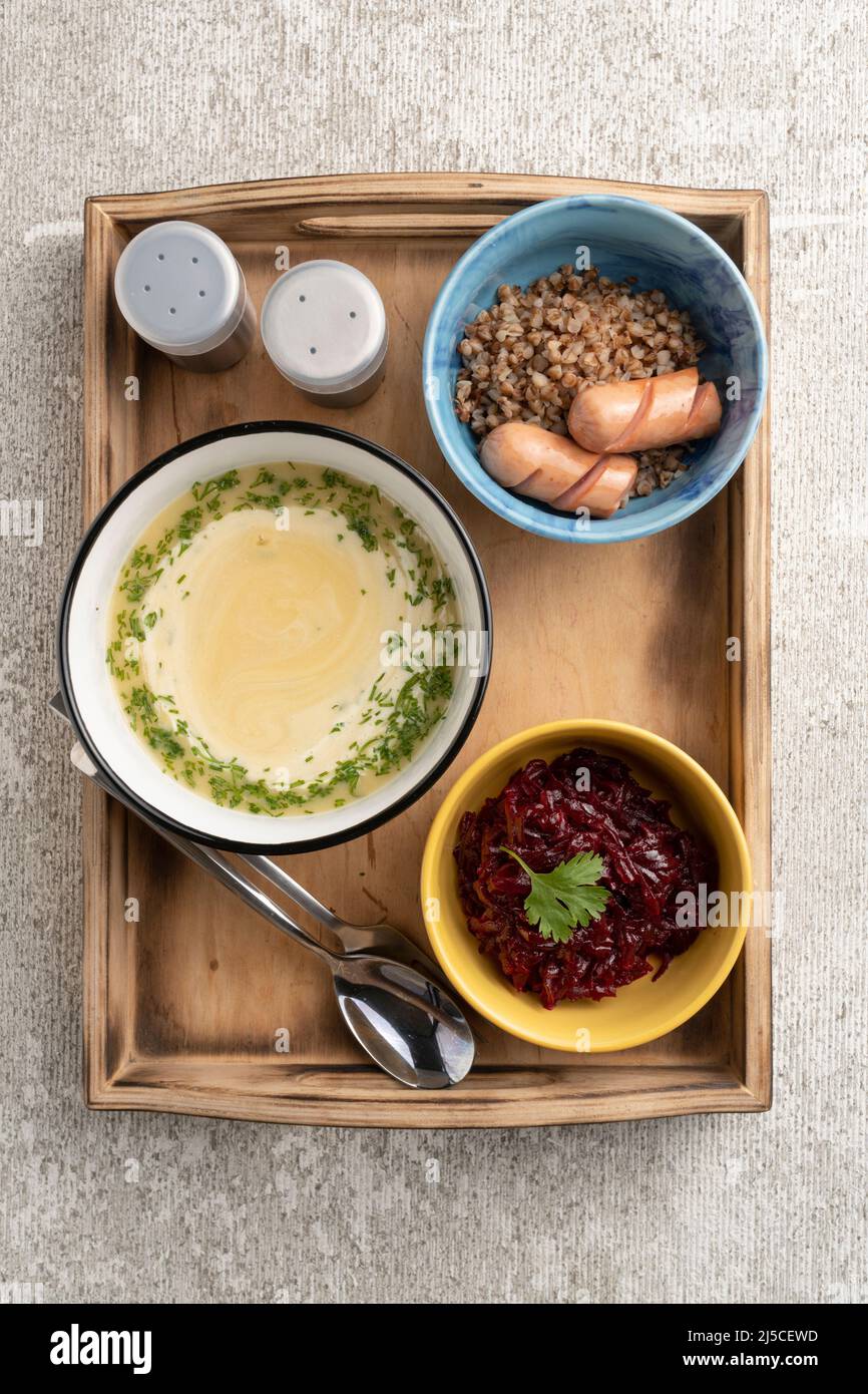 Complete healthy lunch with first and second course, salad and berry ...