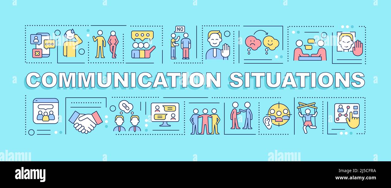 Communication situations word concepts turquoise banner Stock Vector ...