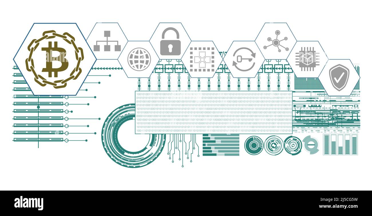 Concept of blockchain with connected icons Stock Photo - Alamy