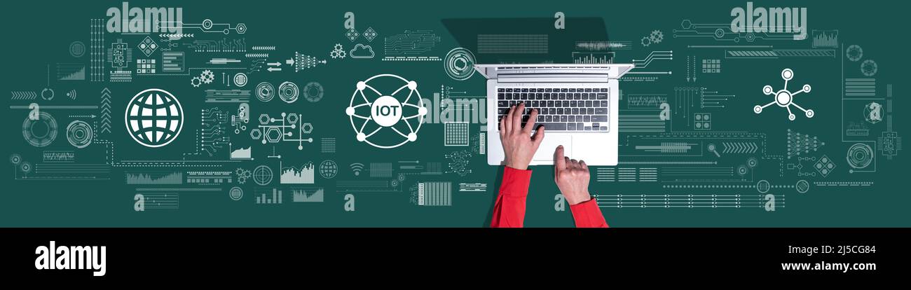 Top view of hands using laptop with symbol of iot concept Stock Photo ...