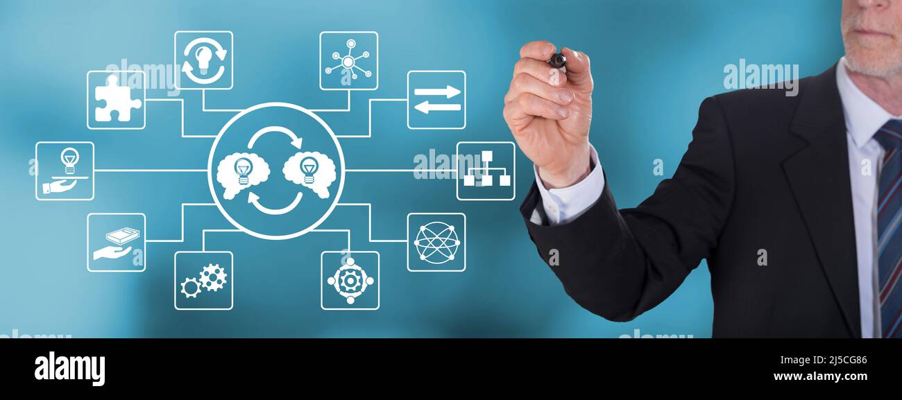 Businessman drawing a knowledge sharing concept Stock Photo - Alamy