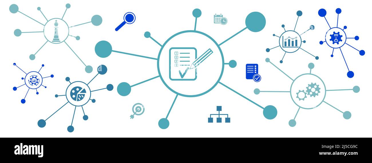 Concept of action plan with connected icons Stock Photo - Alamy