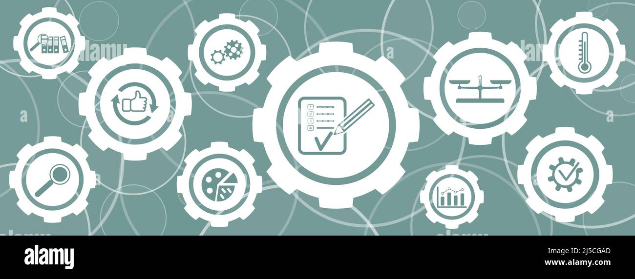 Concept of assessment with icons in cogwheels Stock Photo - Alamy