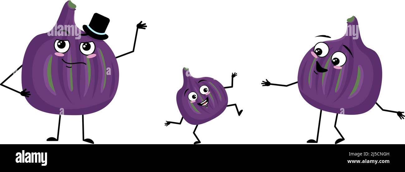 Family of fig fruit character with happy emotions and poses, smile face ...