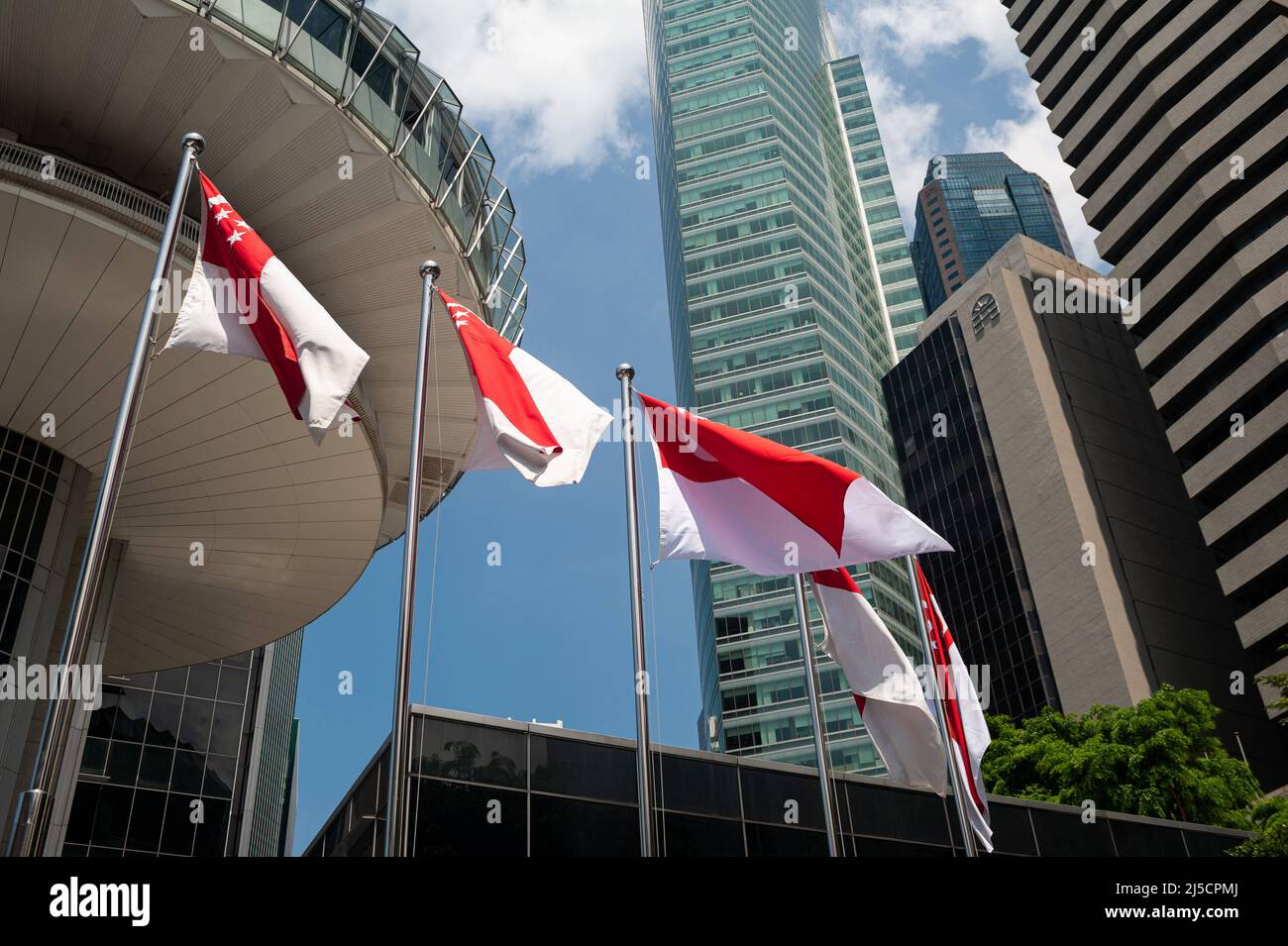 05.05.2020, Singapore, Republic of Singapore, Asia - National flags fly ...