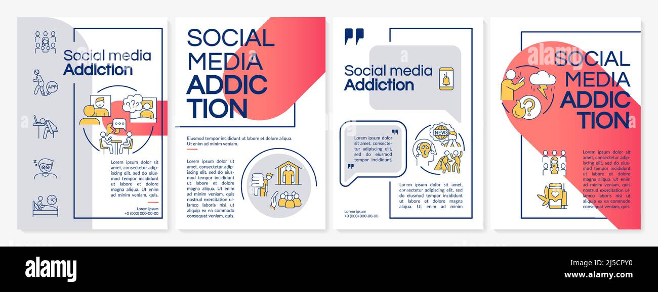 Social media addiction grey and red brochure template Stock Vector ...