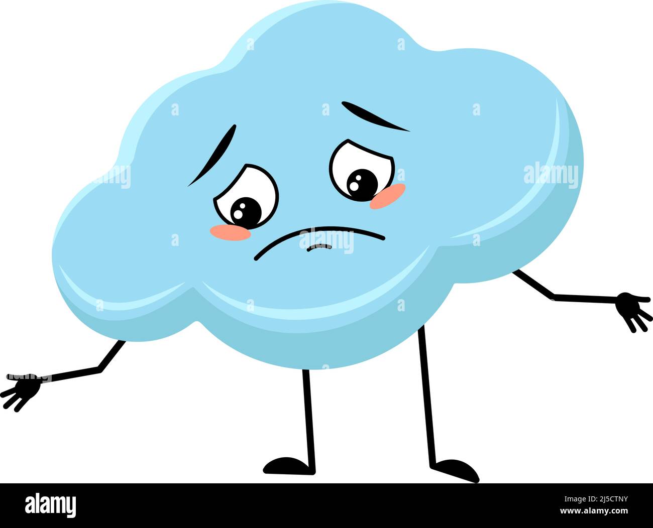 Cute cloud character with sad emotions, depressed face, down eyes, arms ...