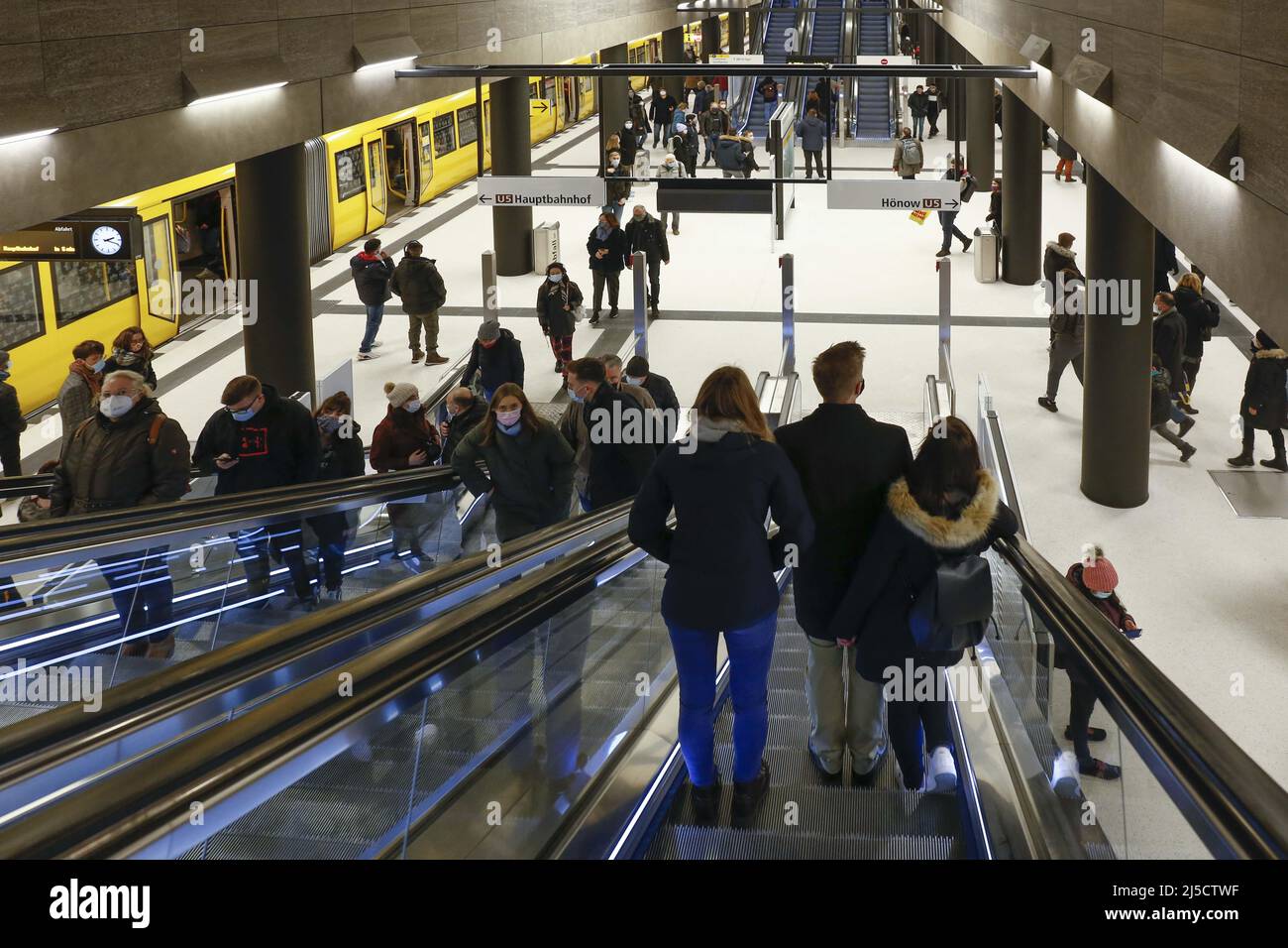 Berlin, DEU, 05.12.2020 - People in the newly opened subway station ...