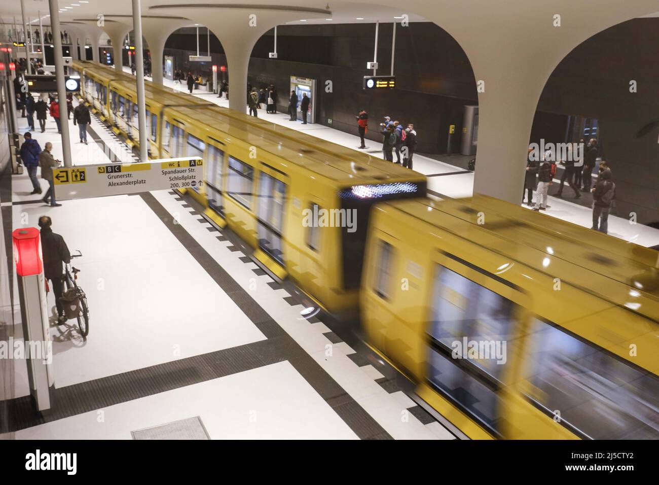 "Berlin, DEU, 05.12.2020 - Subway train of line U5 in the newly opened ...