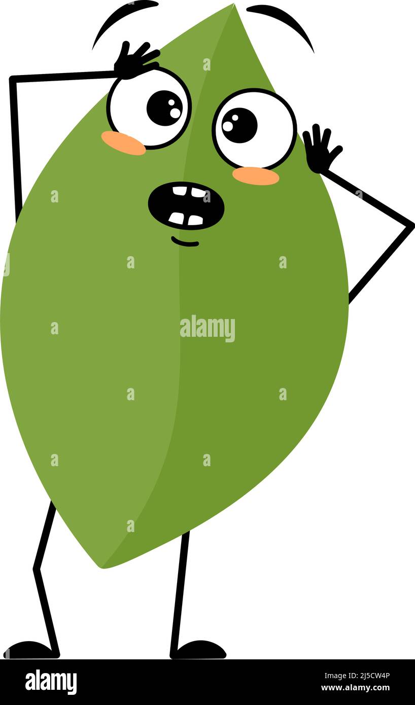 Leaf character with panic emotions, surprised face, shocked eyes, arms ...