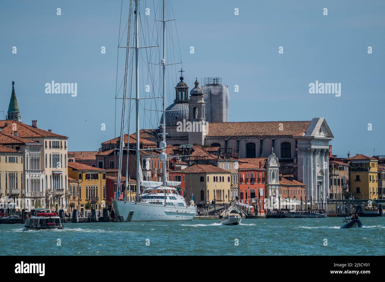 A large luxury sailing yacht mored near the Church of Saint Mary of the ...