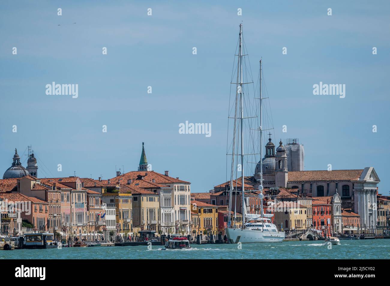 A large luxury sailing yacht mored near the Church of Saint Mary of the ...