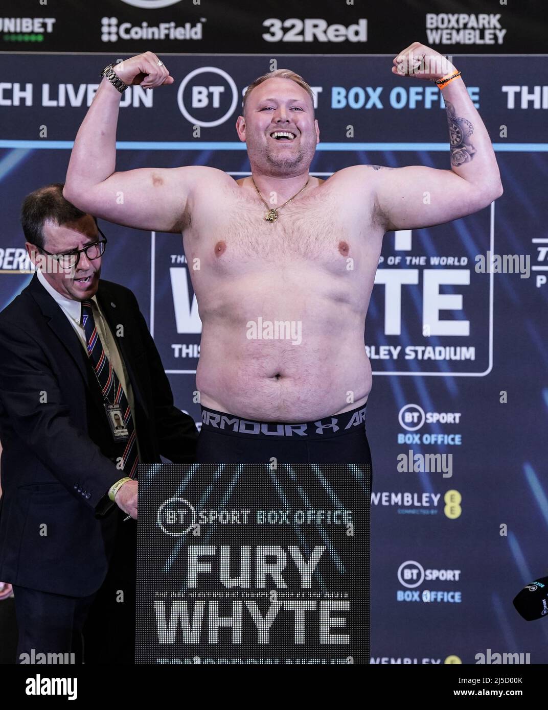 Chris Healey during the weigh in at BOXPARK Wembley, London. Picture ...