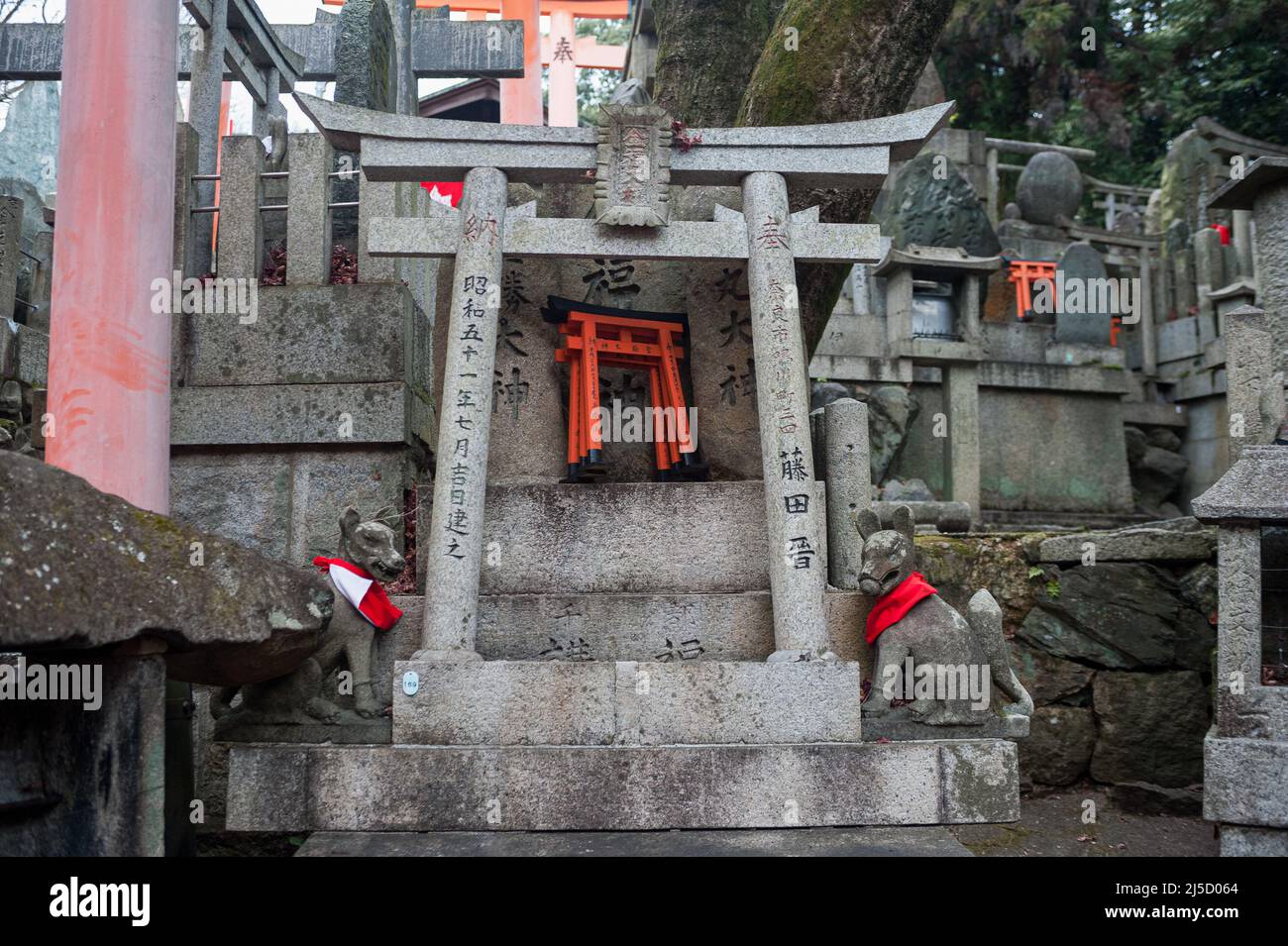 Dec. 24, 2017, Kyoto, Japan, Asia - Stone statues depict Inari Okami ...