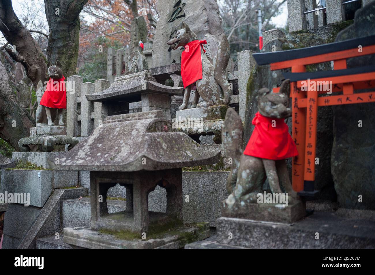 Dec. 24, 2017, Kyoto, Japan, Asia - Stone statues depict Inari Okami ...