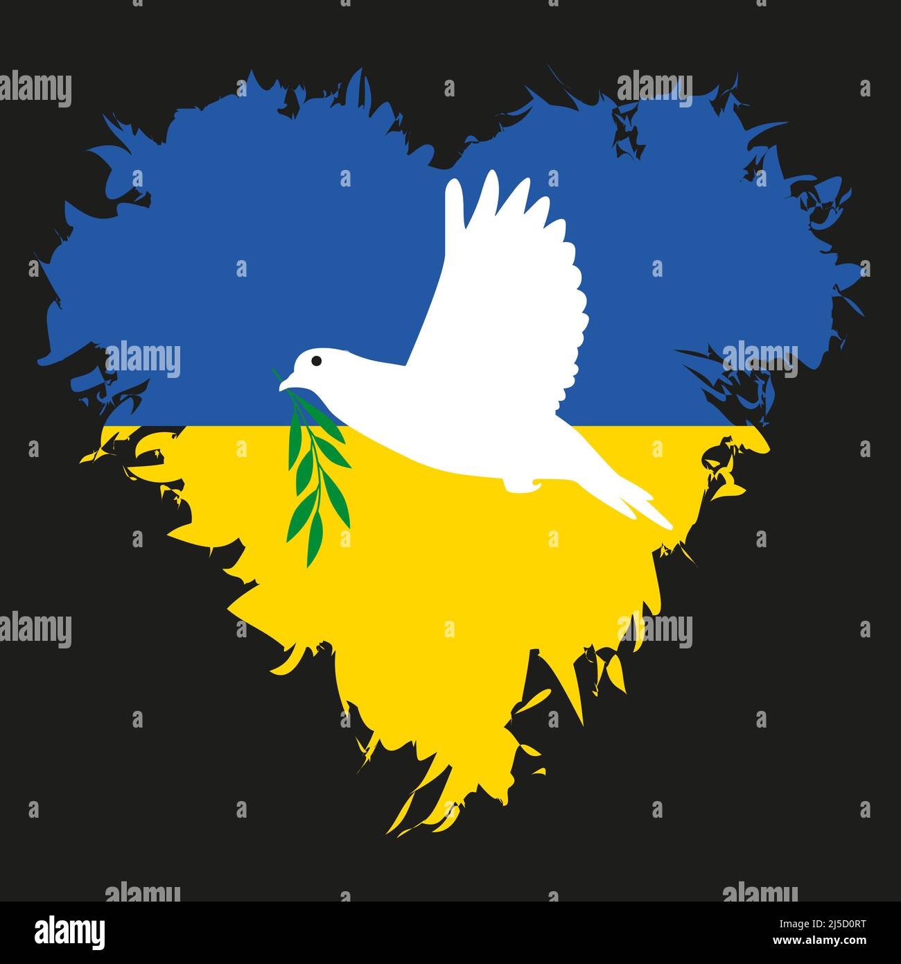 White dove with olive branch on Ukraine flag heart background Stock ...