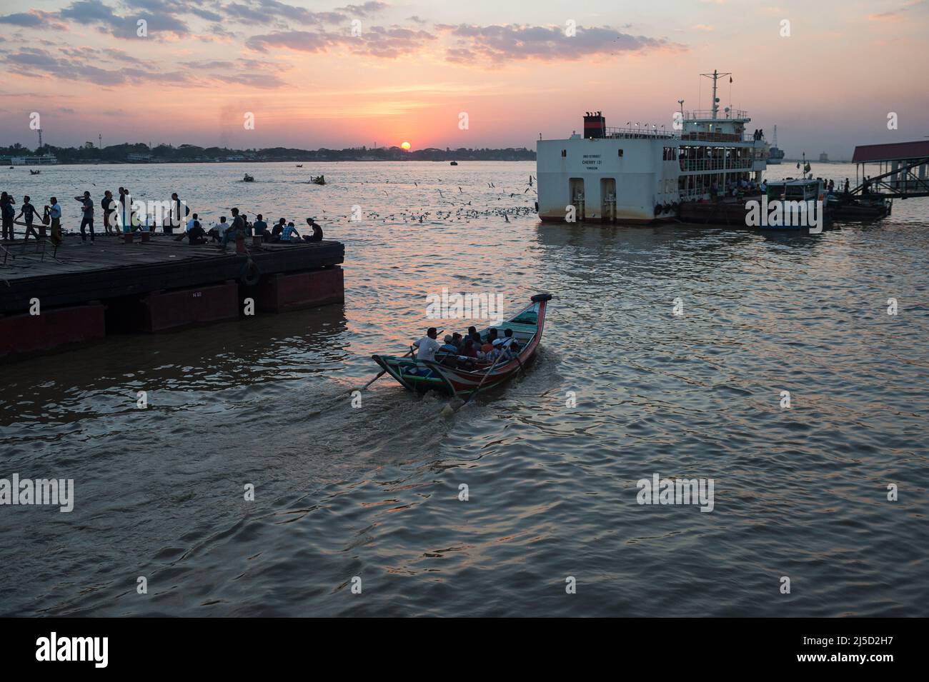 Jan. 26, 2017, Yangon, Myanmar, Asia - River cabs and passenger ferries ...