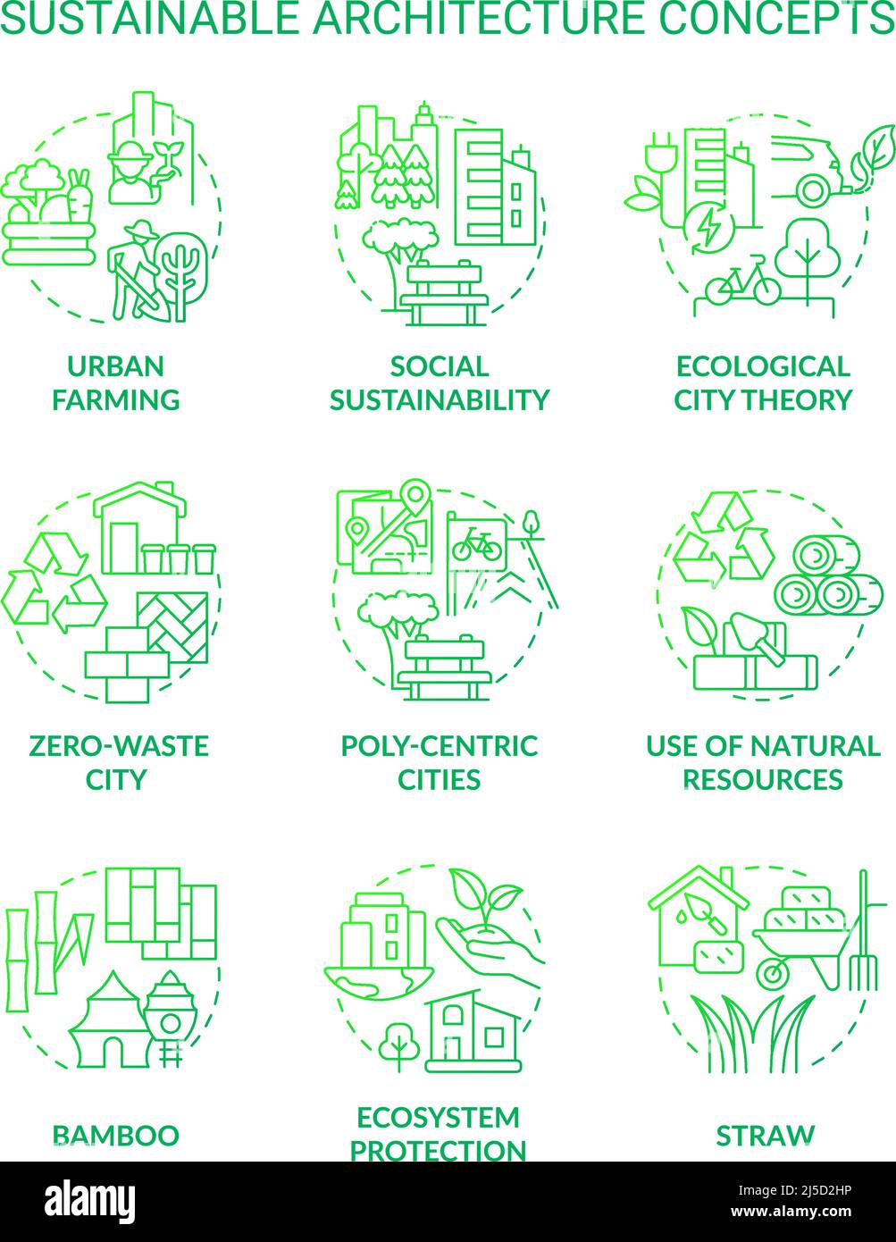 Sustainable architecture green gradient concept icons set Stock Vector ...