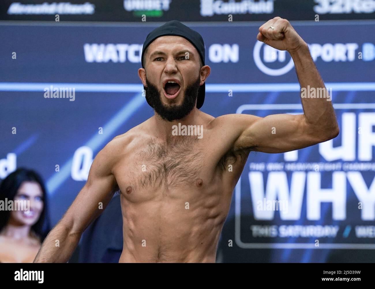 Isaac Lowe during the weigh in at BOXPARK Wembley, London. Picture date ...