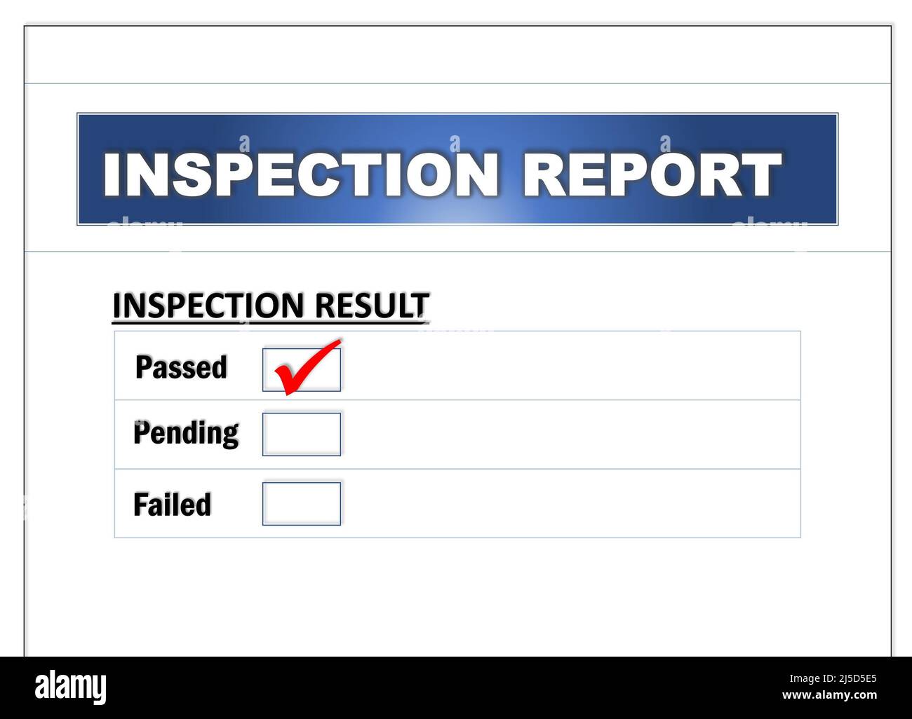 Inspection Report form containing Passed, Pending and Failed checkbox ...
