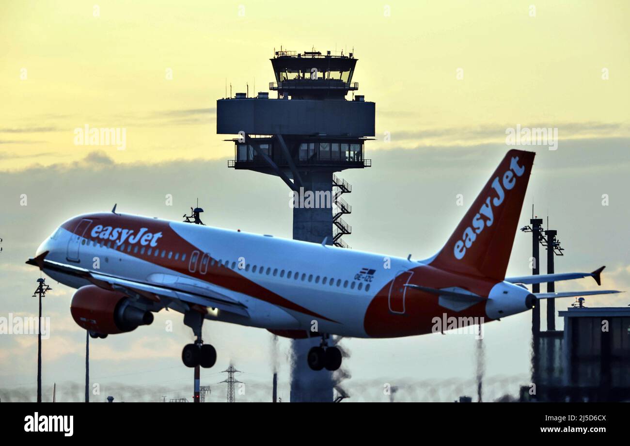 An easyJet Airbus lands at BER Airport, Berlin Brandenburg. [automated ...