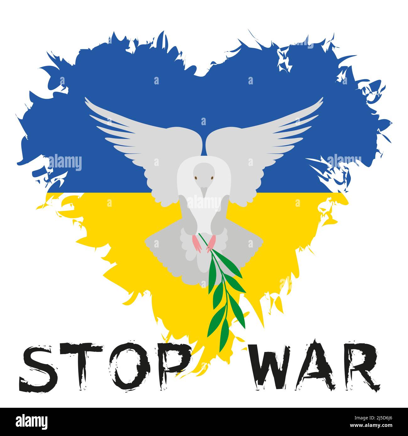 White dove with olive branch on Ukraine flag heart background Stock ...