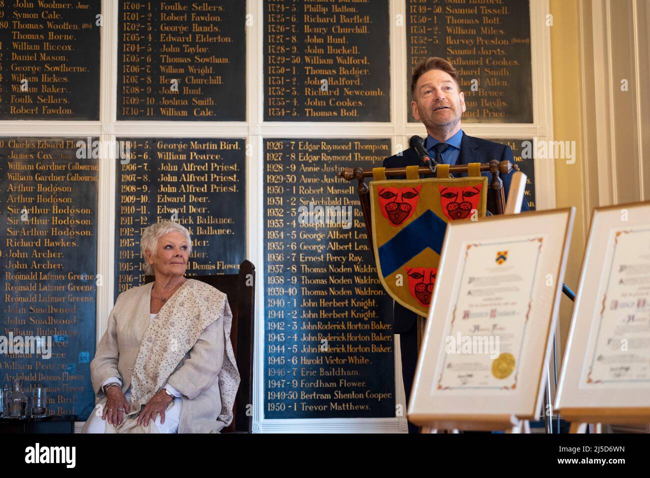 EDITORIAL USE ONLY Dame Judi Dench and Kenneth Branagh (right) visit ...