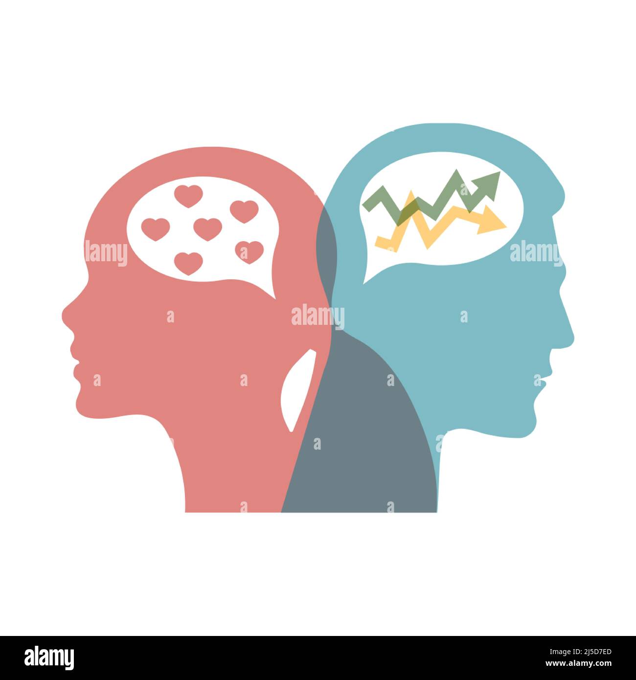 Different thinking in men and women. Male and female profiles Stock ...