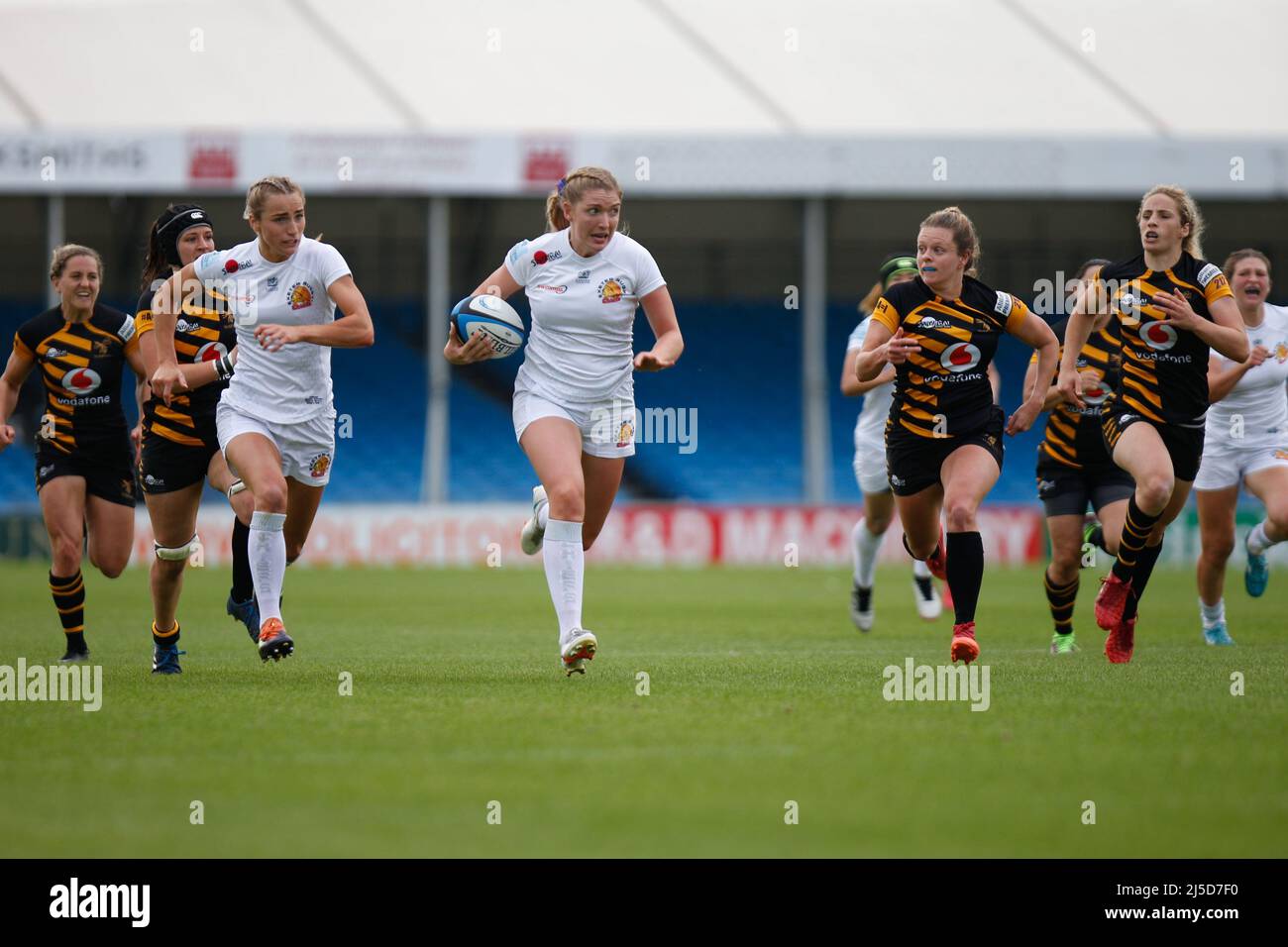 Exeter Chiefs Rugby Women Olivia Jones runs to the try line Saturday ...