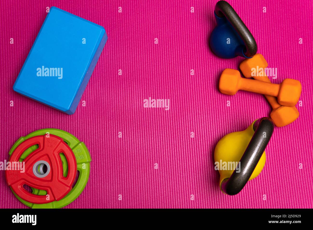 Green space yoga mat kettlebell background red sport exercise, for gym ...