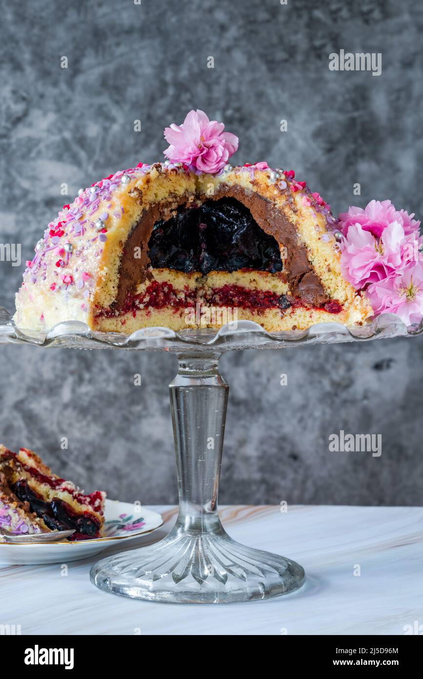 Dome cake - filled with fruity jelly, dark chocolate mousse and ...