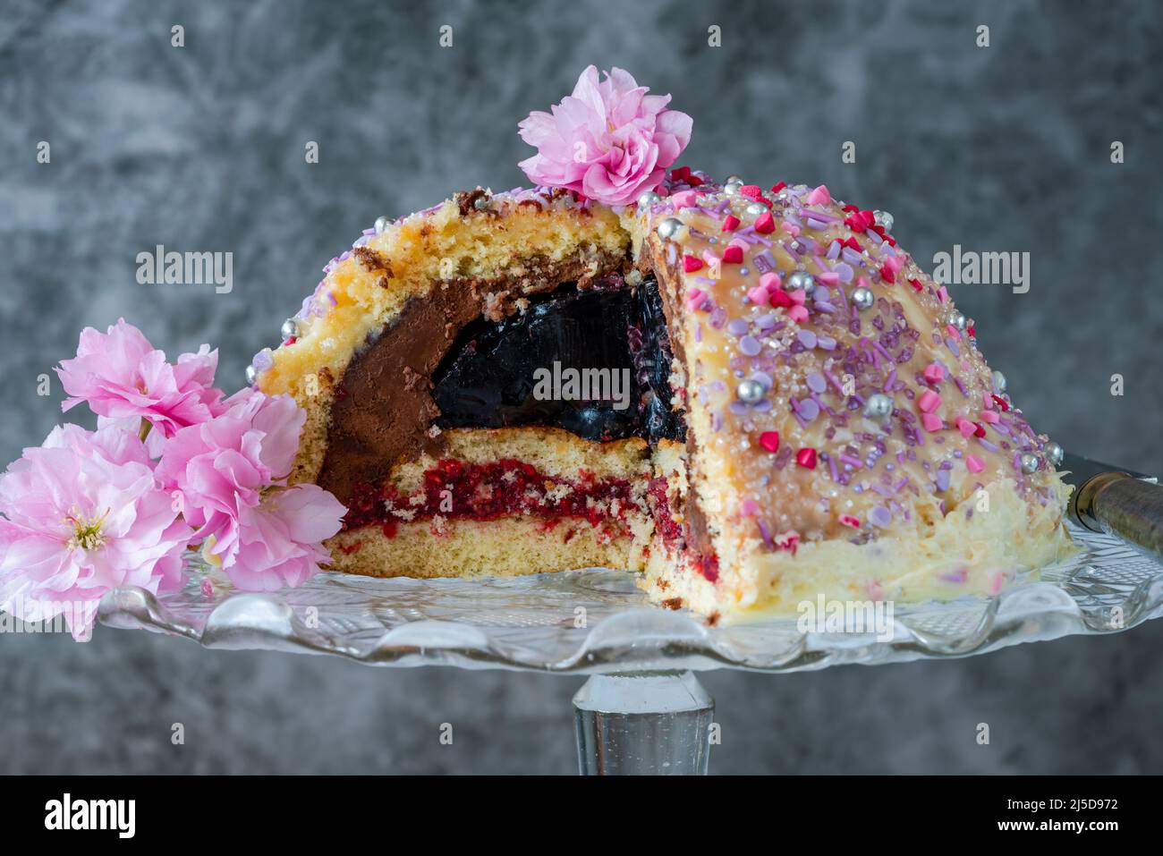 Dome cake - filled with fruity jelly, dark chocolate mousse and ...