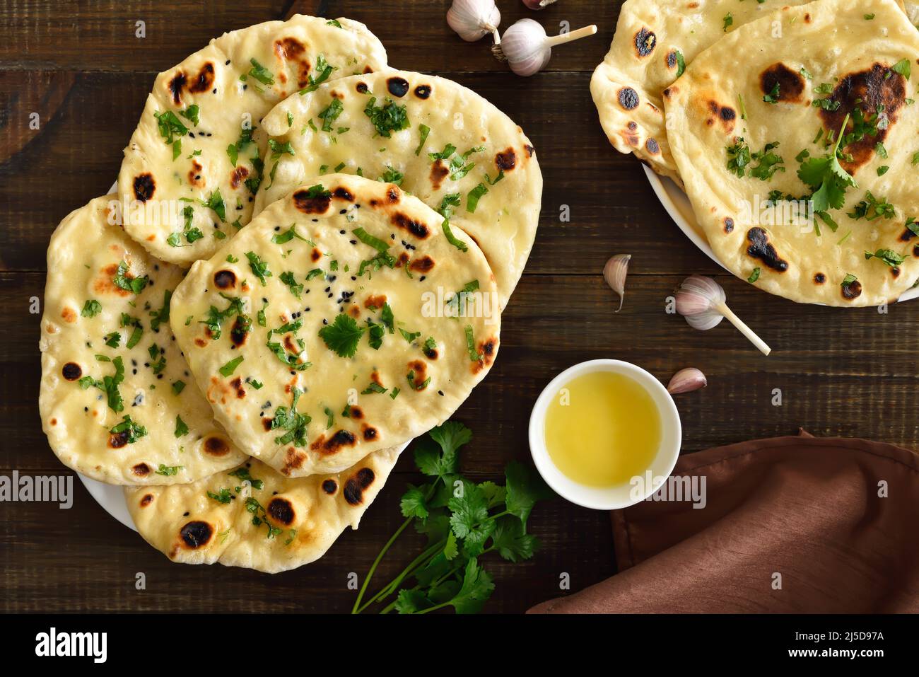 Homemade indian naan bread over wooden background. Top view, flat lay ...
