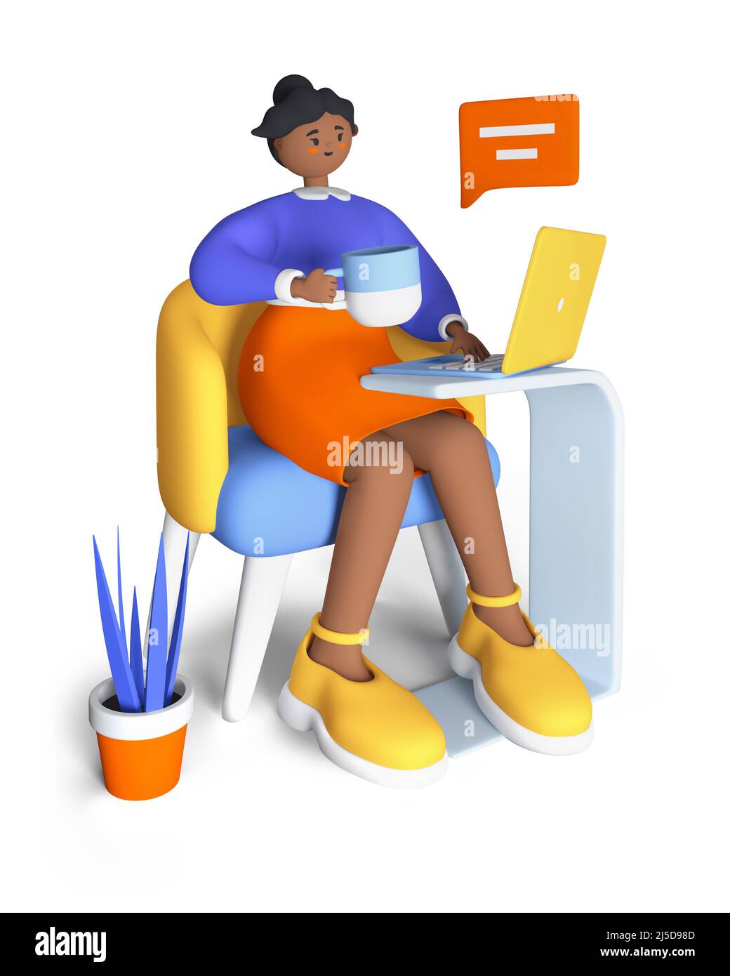 Remote employee working - modern realistic colorful 3d illustration ...