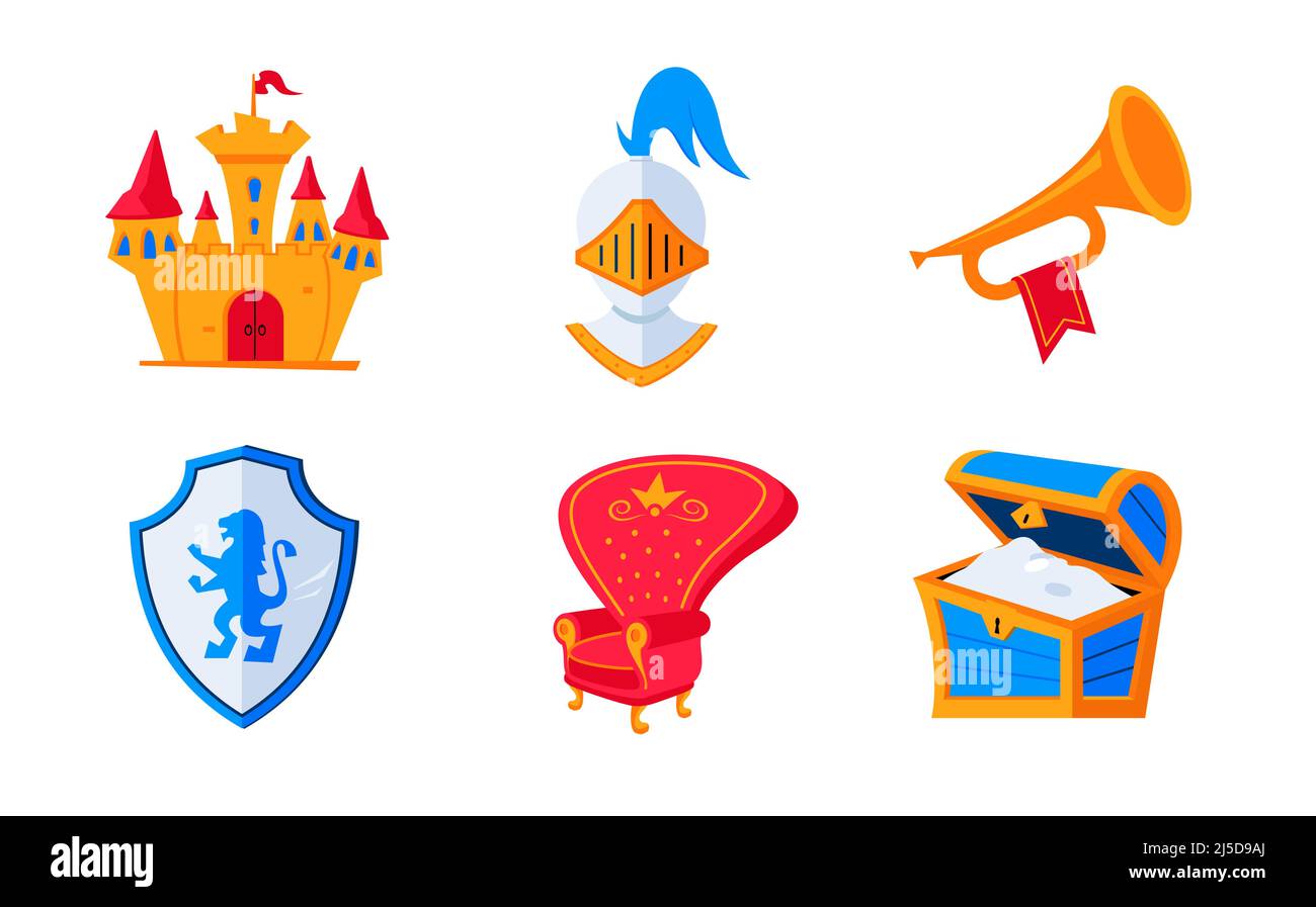 Medieval castle and kingdom - flat design style icons set Stock Vector ...