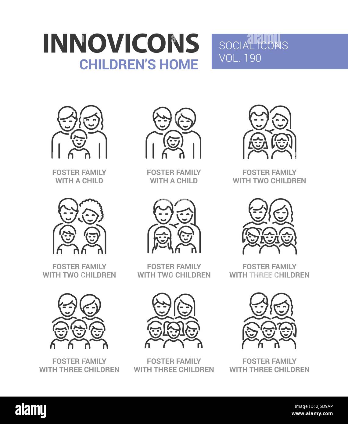 Types of foster families - line design style icons set Stock Vector ...